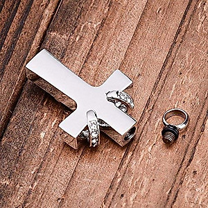 MEMORIALU Cross Mom Urn Necklaces for Ashes Cremation Crucifix Keepsake Memorial Women Stainless Steel Pendant Necklace