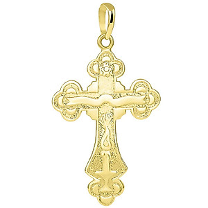 Jewelry America 14k Two Tone Gold Botonnee St. Olga Orthodox Cross IC XC NIKA Crucifix Pendant Necklace, 18"