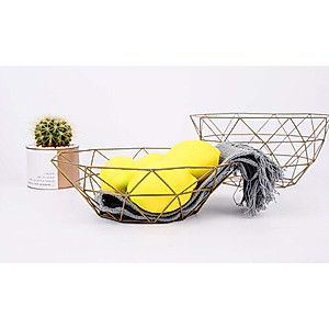 IBWell Geometric Metal Wire Fruit Bowl, Iron Arts Fruit Storage Baskets for Kitchen Counter, Countertop, Home Decor, Table Centerpiece Decorative hold Vegetables, Bread, Snacks, Potpourris(Large Gold)