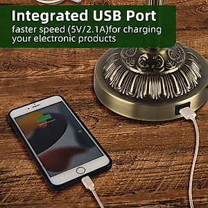 Rizzyluz Green Glass Bankers Desk Lamp, Vintage Desk Lamp with USB Charging Port, Traditional Farmhouse Table Lamp, Mid Century Desk Lamp Pull Chain for Home Office Library