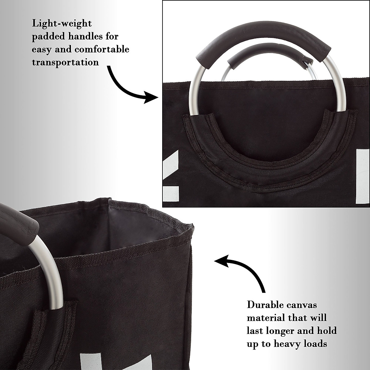 Double Laundry Hamper Sorter- Collapsible Canvas Clothes Basket with Dual Sorting Sections and Round Handles by Lavish Home (Organizer for Home/Dorm) Black Large