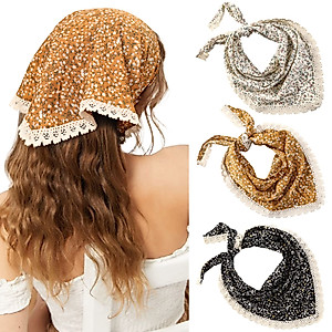 Molans 3Pcs Floral Head Scarf, Chiffon Hair Bandanas Kerchief, Vintage Boho Hair Scarf for Women Girls