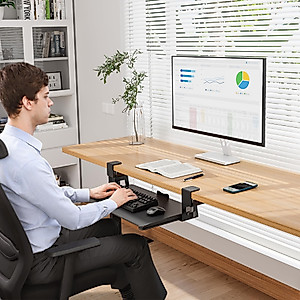 BONTEC Keyboard Tray Under Desk, Pull Out Keyboard & Mouse Tray with C Clamp, 25.6“(30” Including Clamps) x 11.8“ Steady Slide-Out Computer Drawer for Typing, Perfect for Home or Office