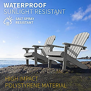 YEFU Adirondack Chair 3-Piece Set （Grey） Plastic Weather Resistant, with 2 Adirondack Chairs + an Outdoor Side Table…