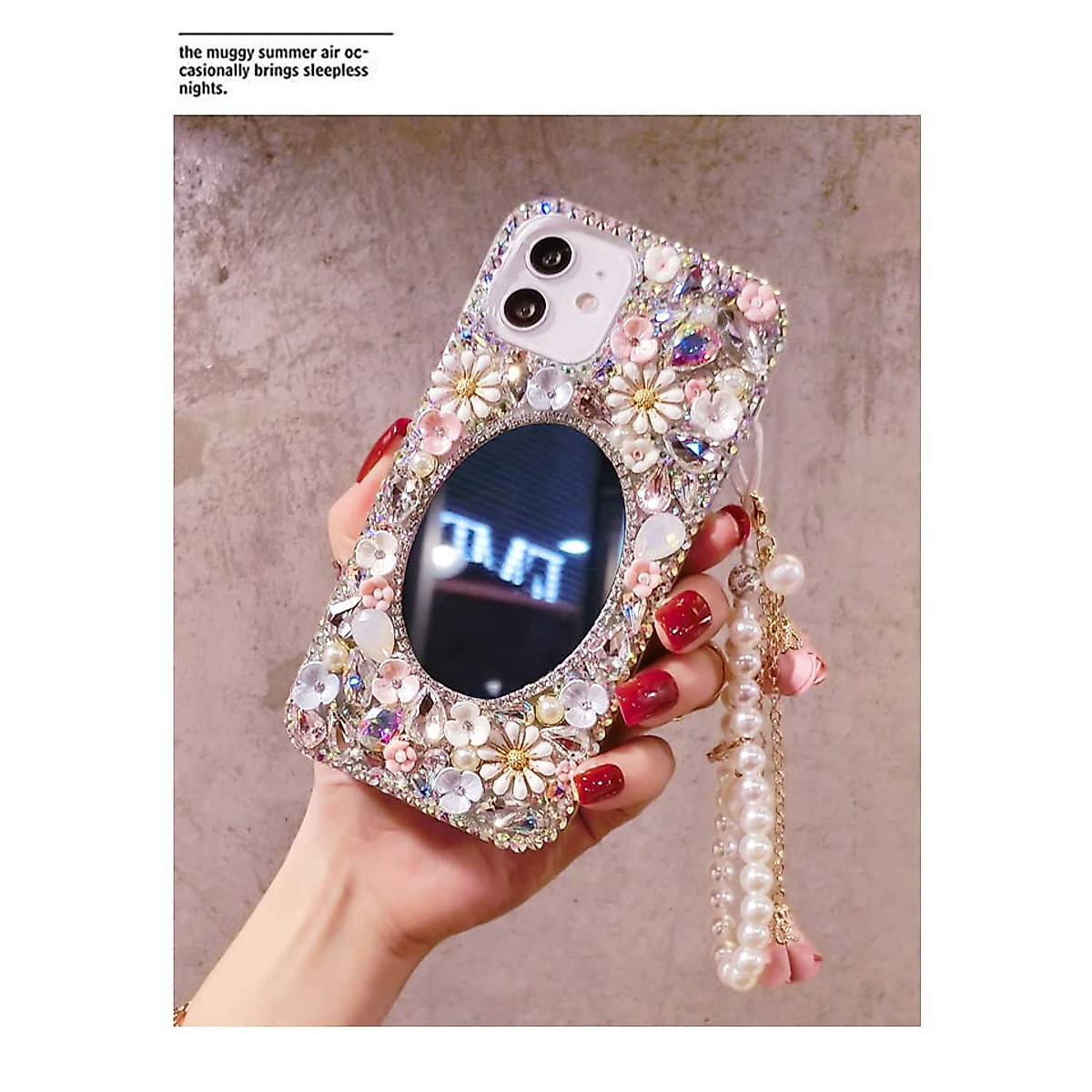 redecarie for Galaxy Note 10 Plus Bling Diamond Rhinestone Mirror Case,Women Girls Cute 3D Glitter Shiny Sparkle Protective Floral Phone Case with Lanyard for Samsung Galaxy Note 10 Plus