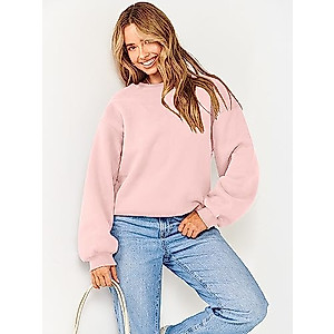 Caracilia Women's Crewneck Sweatshirts Oversized Fleece Hoodies Tops Casual Loose Pullover Sweaters 2024 Fall Clothes Pink Small