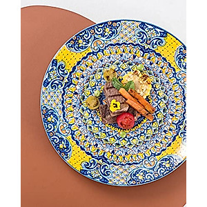 HENXFEN LEAD Ceramic Dinner Plates Set of 6-10.6 Inch Large Dessert, Pasta, Salad Plate, Porcelain Colorful Serving Dishes for Kitchen & Restaurant, Dishware, Microwave & Oven safe - Bohemian Style