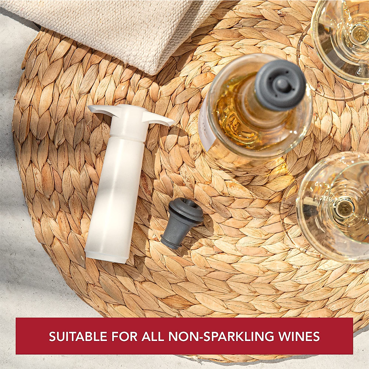 Vacu Vin Wine Saver Pump White with Vacuum Wine Stopper - Keep Your Wine Fresh for up to 10 Days - 1 Pump 1 Stopper - Reusable - Made in the Netherlands