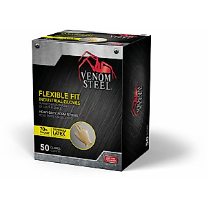 Venom Steel Premium Industrial Cream Color Latex Gloves, One Size Fits Most, (Pack of 50)