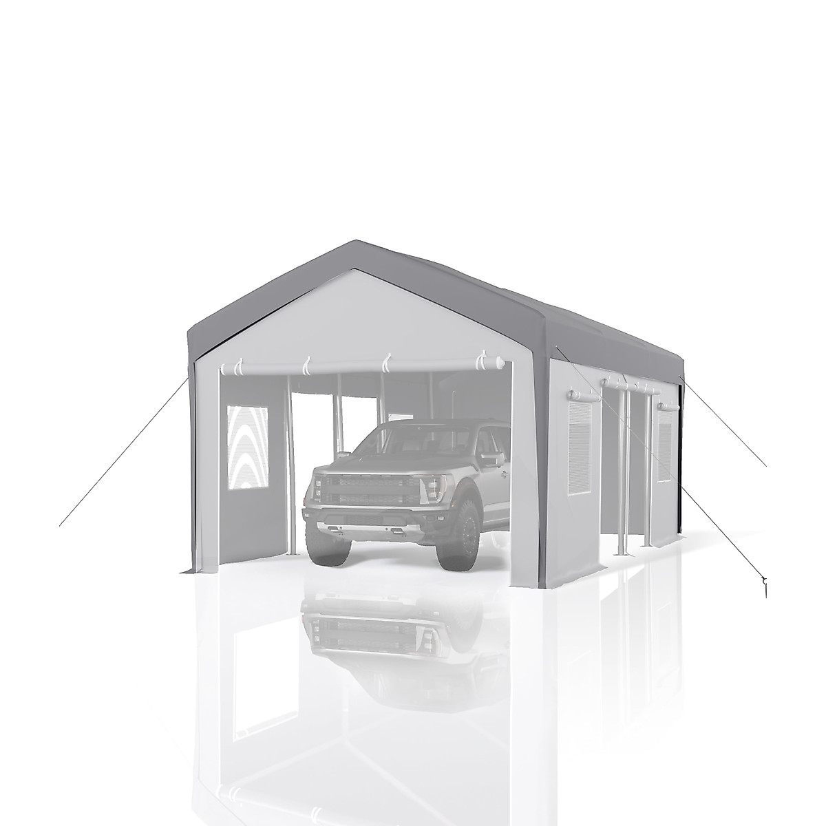 GarveeLife 25'x 13'x 11' Carport Top Replacement Cover 180G Heavy-Duty Garage Top Tent Shelter Tarp Waterproof & UV Protected (Top Cover ONLY, Frame Not Included) (Gray)