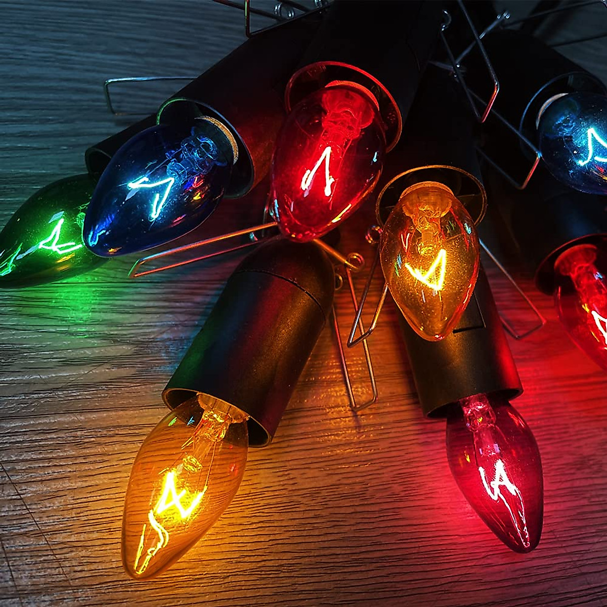 haraqi 25 Pack 5W 120 Volt E12 Socket C7 Multicolor Christmas Replacement Bulbs, C7 Outdoor Indoor String Light Replacement Bulbs