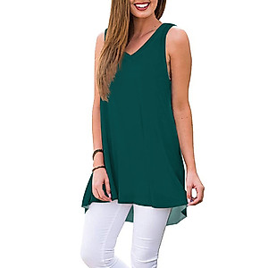 WNEEDU Women's Summer Sleeveless V Neck Tunic Casual T-Shirt Tank Tops Blouse(Dark Green,XL)