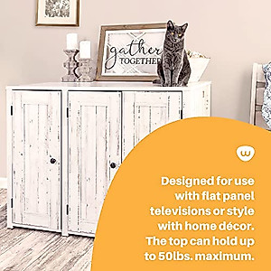 Whisker Litter-Robot Credenza with Litter Box Enclosure, 43.2” W x 28.1” D x 33.1” H - White Plank, Stylish + Durable Hidden Litter Box Furniture, Litter-Robot Not Included