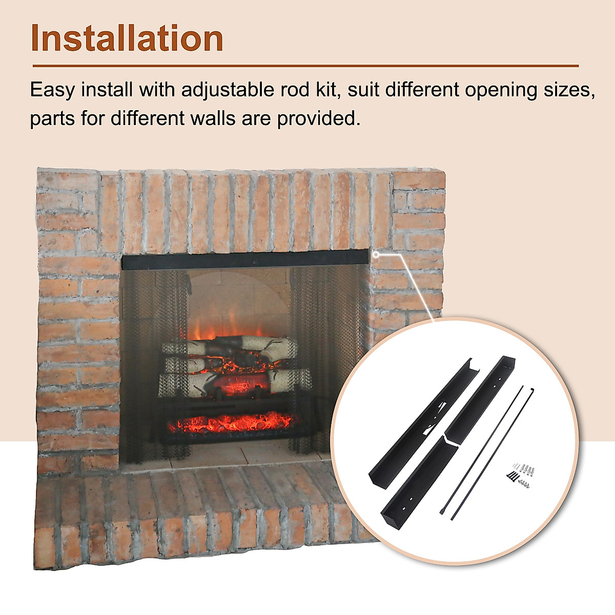 LegendFlame Fireplace Mesh Screen Curtain 22” High, Two 24" Wide Panels, Black Matte, SP62-22