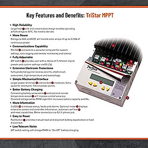 Morningstar Tristar 60A MPPT Solar Charge Controller 12V/24V/48V Batteries, Solar Panel Controller Battery Controller Solar Controller 12V 24V, Lowest Fail Rate MPPT Charge Controller for Solar Panels