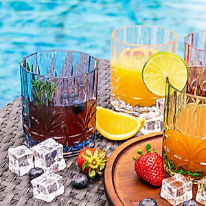 BELLAFORTE Shatterproof Tritan Plastic Short Tumbler, Set of 4, 13oz - Myrtle Beach Unbreakable Crystal Cut Old Fashioned Drinking Glasses for Whiskey - BPA Free - Dishwasher Safe - Blue