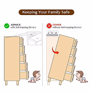 JOINICE,Mid Century Modern Dresser,5 Drawer Dresser with Storage,Chest of Drawers with Metal Handle,Large Wooden Drawer Organizer,Tall Dresser for Bedroom,Living Room,Hallway,Cherry
