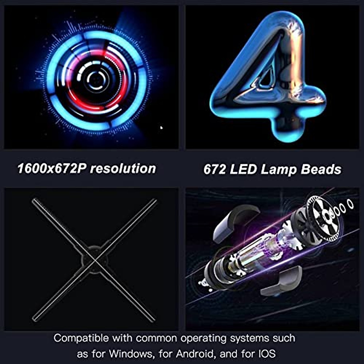 3D Hologram Fan WiFi Projector 22.0in, 3D Hologram Advertising Display Fan, 1600x672P Holographic Projector Fan for Business Store Shop(US)