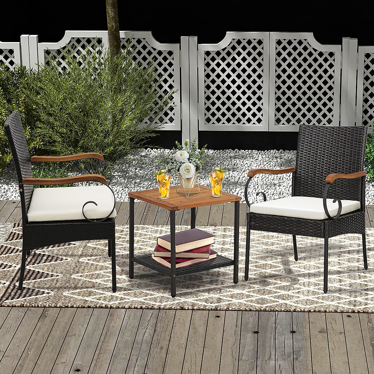 Tangkula Patio Wicker Chairs Set of 4, All Weather Heavy Duty Outdoor PE Rattan Dining Chairs, with Soft Zippered Cushion, for Backyard, Balcony, Poolside (2, Off White)