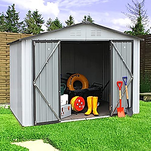 8' x 6' Outdoor Storage Shed,Garden Tool Shed with Floor Frame Kit,Hooks and Lockable Doors,Metal Shed Outside Storage Sheds for Backyard,Patio to Store Tools Bikes Lawn Mower(No Floor)