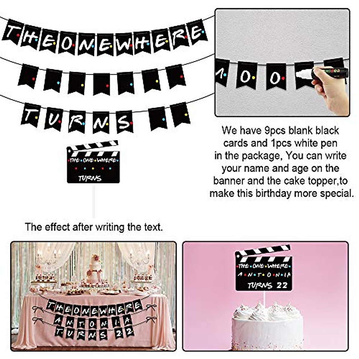 The One Where Turns Banner Birthday Banner Backdrop & Cake Topper for Birthday Gift Party Supplies Birthday Party Decoration Kit Fans Kids Party Decorations