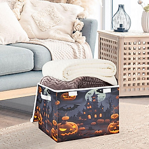 SDMKA Storage Bins with Lids, Halloween Pattern Foldable Storage Cube Boxes Fabric Storage Organizer Basket for Home, Bedroom, Office, Closet (16.5x12.6x11.8)