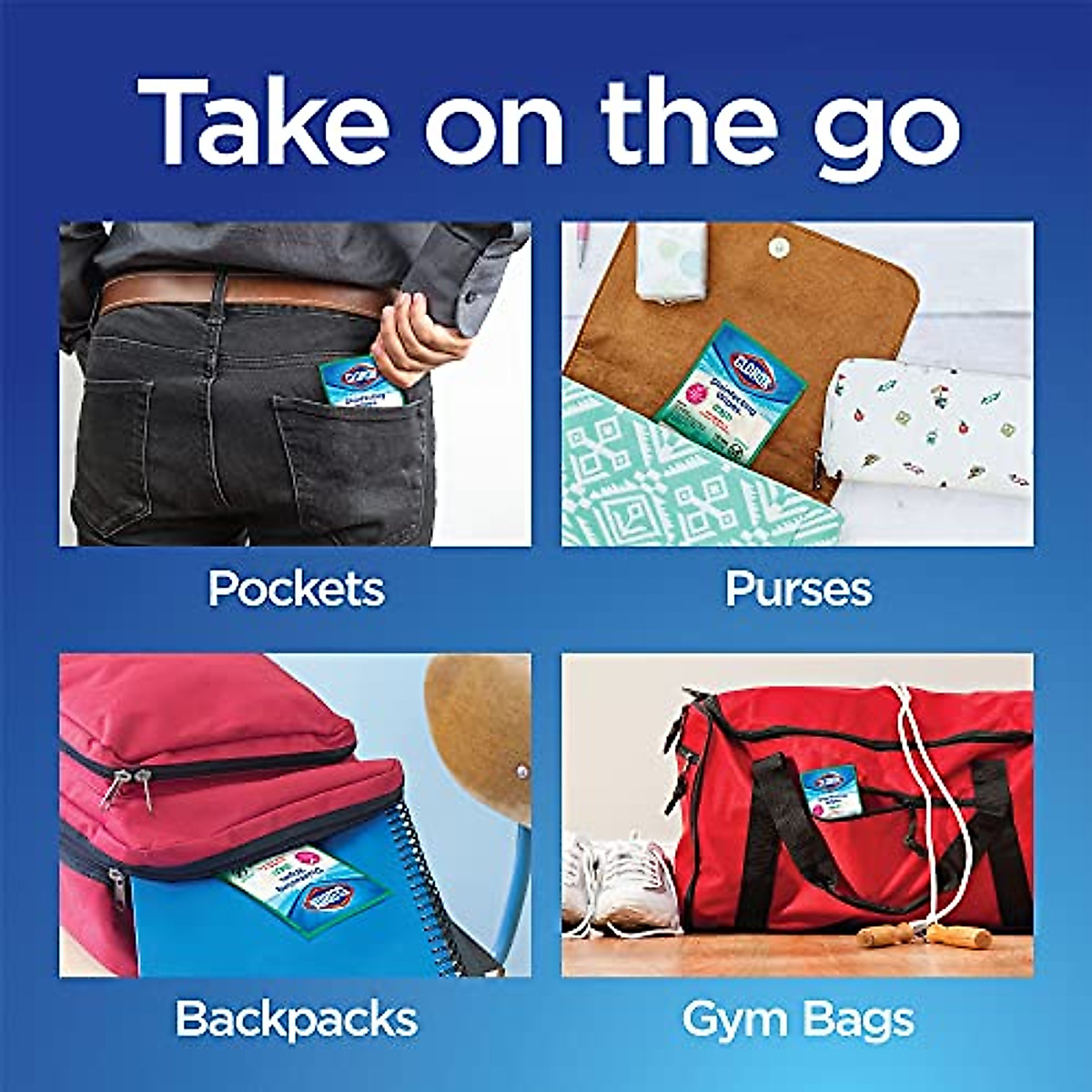 Clorox Disinfecting Wipes to Go, Bleach Free Cleaning Wipes in Bulk, Wipes with Fresh Scent, Kills Bacteria, Individually Wrapped, 1 Count Each, (Pack of 100)