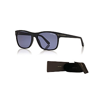 Tom Ford FT0698 02V 59MM Matte Black/Blue Smoke Geometric Square Sunglasses for Men + BUNDLE With Designer iWear Eyewear Kit