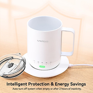 vsitoo Temperature Control Heated Coffee Mug S3PRO 14 Oz, Smart Self Heating Travel Mug with Manual & APP Controlled Coffee Warmer, Rechargeable and Battery Powered, LED Light, Auto Off (White)