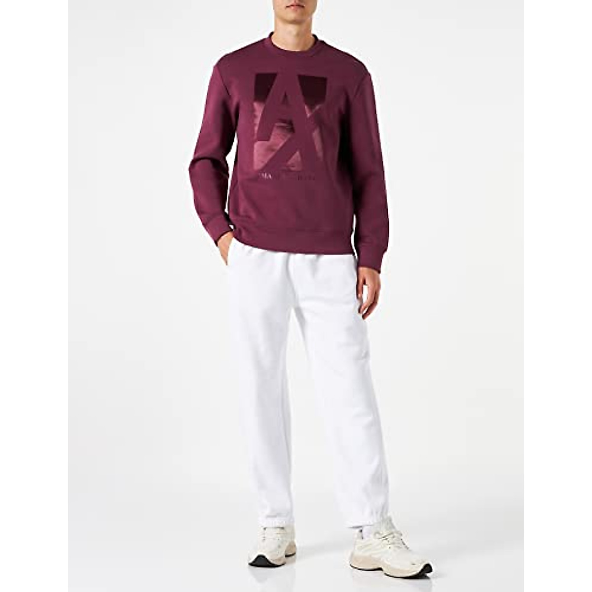 A|X ARMANI EXCHANGE Men's Silked Logo Pullover Sweatshirt, Grape Wine, M