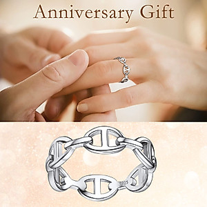 Silver Chain Rings for Women Plain Silver Mariner Link Chain Rings Size 7 for Women Stacked