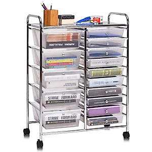 ARLIME 15-Drawer Storage Cart, 15 Drawer Trolley, Rolling Organizer Cart, Scrapbook Paper Organizer, Suitable for Office and School, Rolling Office Organizer Tools (Clear)