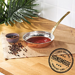 Handmade Copper Sauté Pan & Butter Warmer, Multipurpose Pure Copper Cookware with Handle, Suitable for Oven & Stovetop, Decorative Hammered Copper Skillet (X-Large 9.5 in)