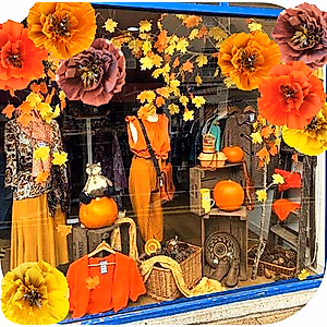 Fall Birthday Party Decorations/Thanksgving Decorations/Maroon Orange Yellow Fall Bridal Shower Decorations Burgundy Orange Crepe Paper Flowers Burgundy Fall Engagement Party