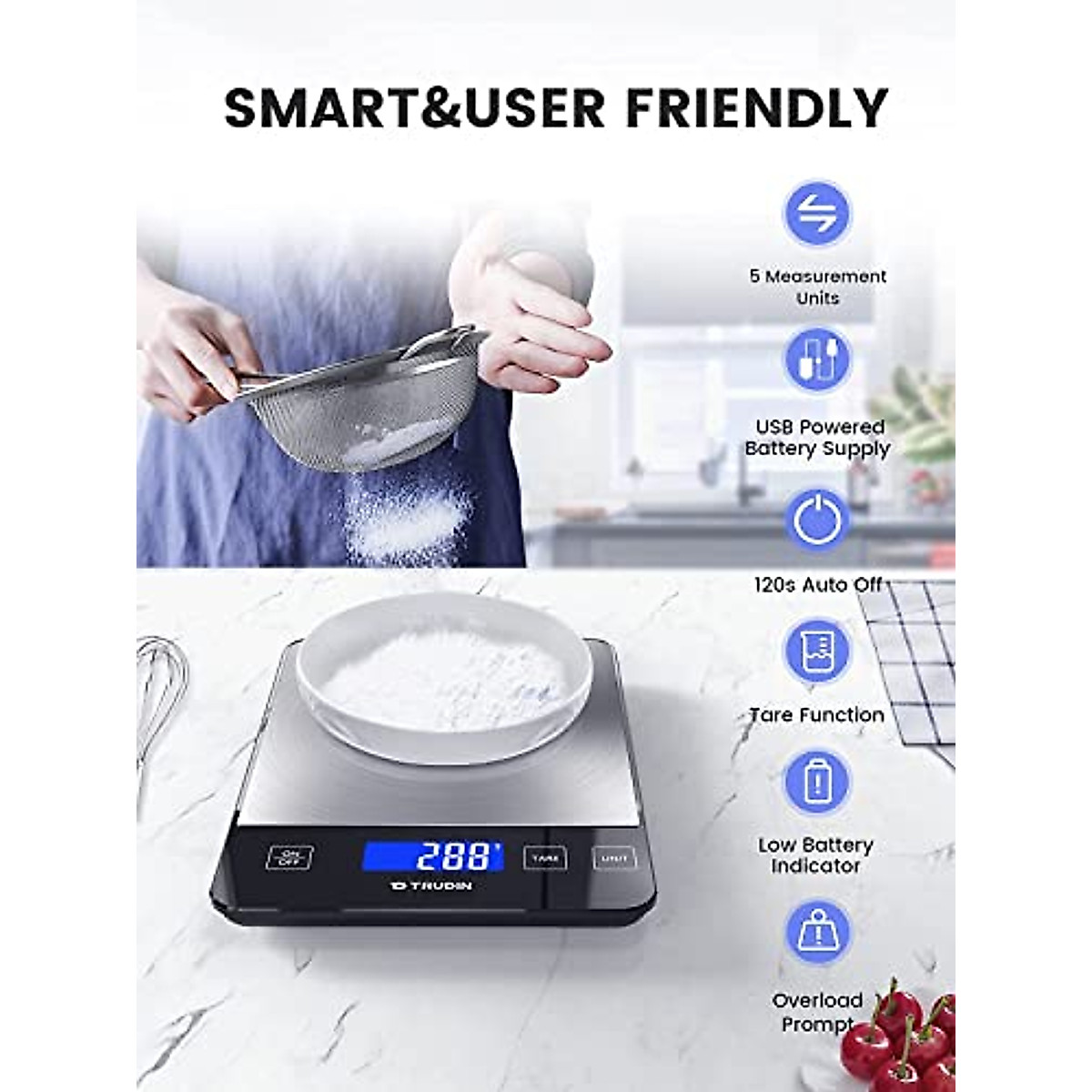 【NASA-Grade】33lb Food Kitchen Digital Scale,【Bread Meat Cookies Measures Precisely】Weight Grams and Ounces for Baking Cooking,1g/0.1oz Precise Graduation,304 Stainless Steel,Waterproof Tempered Glass