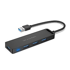 VENTION USB Hub - Multi USB Port Splitter Ultra-Slim Multiport USB 3.0 Hub Adapter Fast Data Transfer for Laptop, MacBook, Printer, PS4, PC, Flash Drive, Mobile HDD (0.5FT/0.15M)