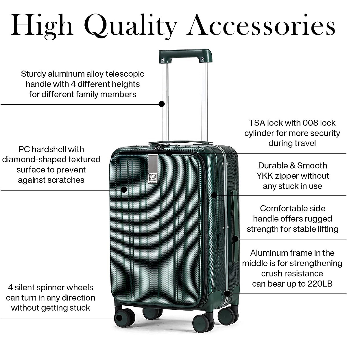 Hanke 26 Inch Large checked Luggage PC Hard Shell luggage Top Opening Aluminum Frame Tsa Luggage Suitcases with Wheels for Travel Woman Men.(Bamboo Green)