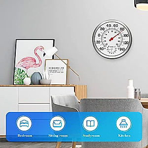 Outdoor Thermometer Large Numbers - 12Inch Outdoor Thermometers for Patio Waterproof, Wall Mounted Thermometer Hanging Thermometer Hygrometer with Stainless Steel Enclosure, No Battery Required