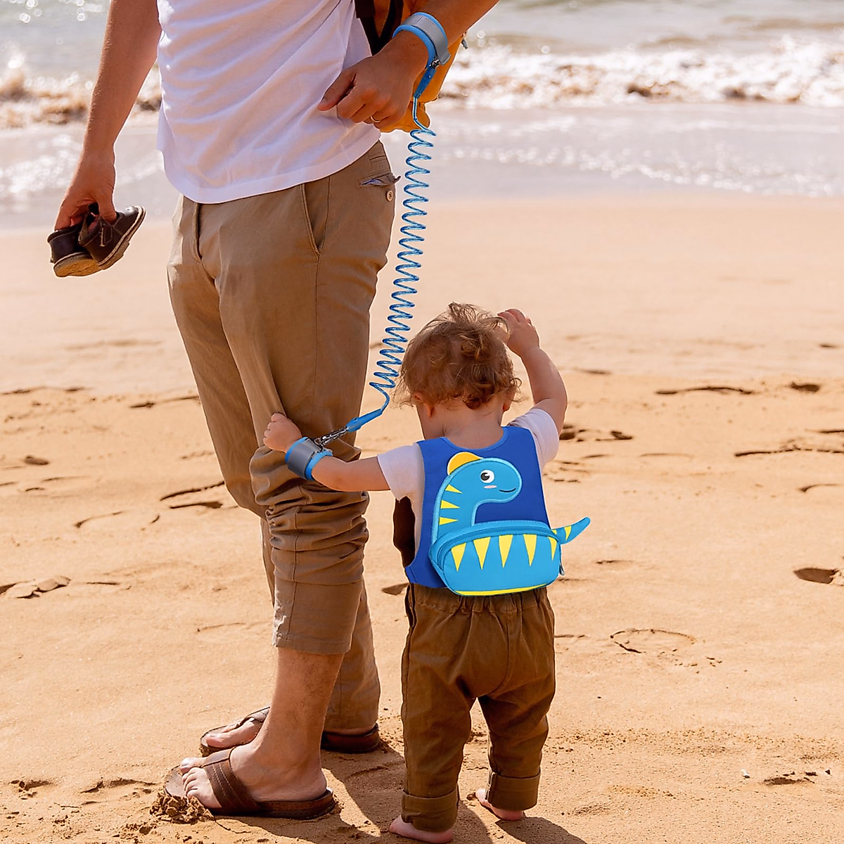 Toddler Harness Child Leash with Anti Lost Wrist Link, Accmor 3 in 1 Kids Dinosaur Harnesses Leashes, Children Walking Assistant Wristband Tether Strap Belt for Baby Boys Girls (Blue)