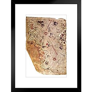 Piri Reis 1513 Historical World Map Travel World Map with Cities in Detail Map Posters for Wall Map Art Wall Decor Geographical Illustration Travel Destinations Matted Framed Wall Art Decor 20x26
