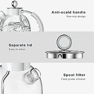ASCOT Electric Kettle, Glass Electric Tea Kettle Gifts for Men/Women/Family 1.6L 1500W Borosilicate Glass Tea Heater, with Auto Shut-Off and Boil-Dry Protection (Polar White)
