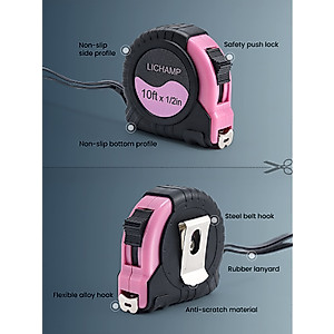 Lichamp Small Tape Measure 10 Feet, Pink Tape Measure Mini 3 Pack 10ft x 1/2in with 1/8 Fractions, 0310PK