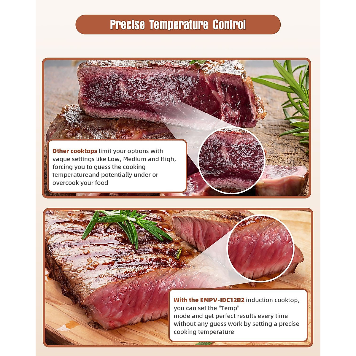 Empava IDC12B2 Horizontal Electric Stove Induction Cooktop with 2 Burners in Black Vitro Ceramic Smooth Surface Glass 120V, 12 Inch