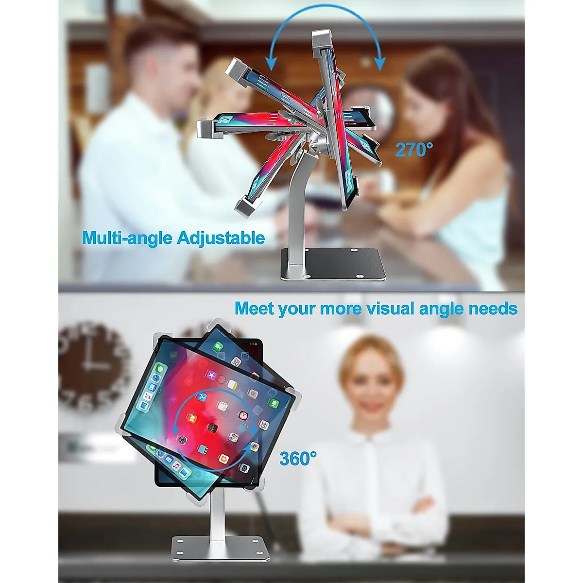 woleyi Anti-Theft Desktop Tablet Kiosk Stand Holder, Heavy Duty Countertop Tablet POS Display Mount with Security Lock and Key, Compatible with iPad Pro/Air/Mini, Galaxy Tabs, More 7-11" Tablets