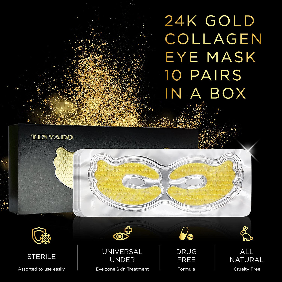 Eye Patches for Puffy Eyes - Under Eye Mask Dark Circles and Puffiness- Gold under Eye Patches, Collagen Eye Pads, Eye Bags Treatment for women or men