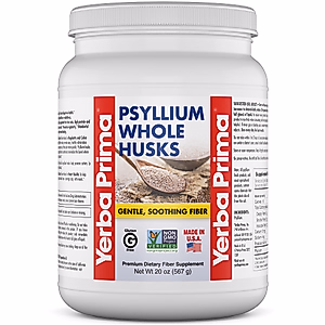 Yerba Prima Psyllium Whole Husks Fiber Supplement - Colon Cleanse - Gut Health - Vegan Non-GMO Gluten Free - 20oz
