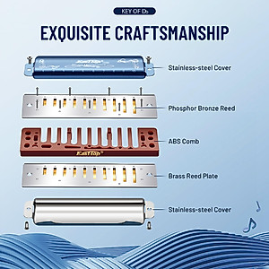 East top Diatonic Harmonica Key of Db, 10 Holes 20 Tones Diatonic Blues Harp Mouth Organ 008K Harmonica with Blue Case, Standard Harmonica For Adults, Professionals and Students