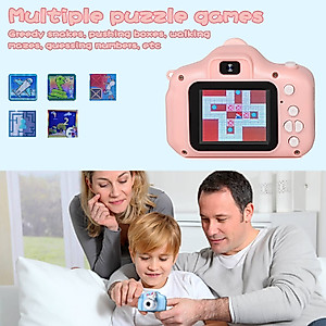 Kids Camera, Christmas Birthday Gifts for Boys Age 3-9, HD Digital Video Cameras for Toddler, Portable Toy for 3 4 5 6 7 8 Year Old Boy with 32GB SD Card(Pink)