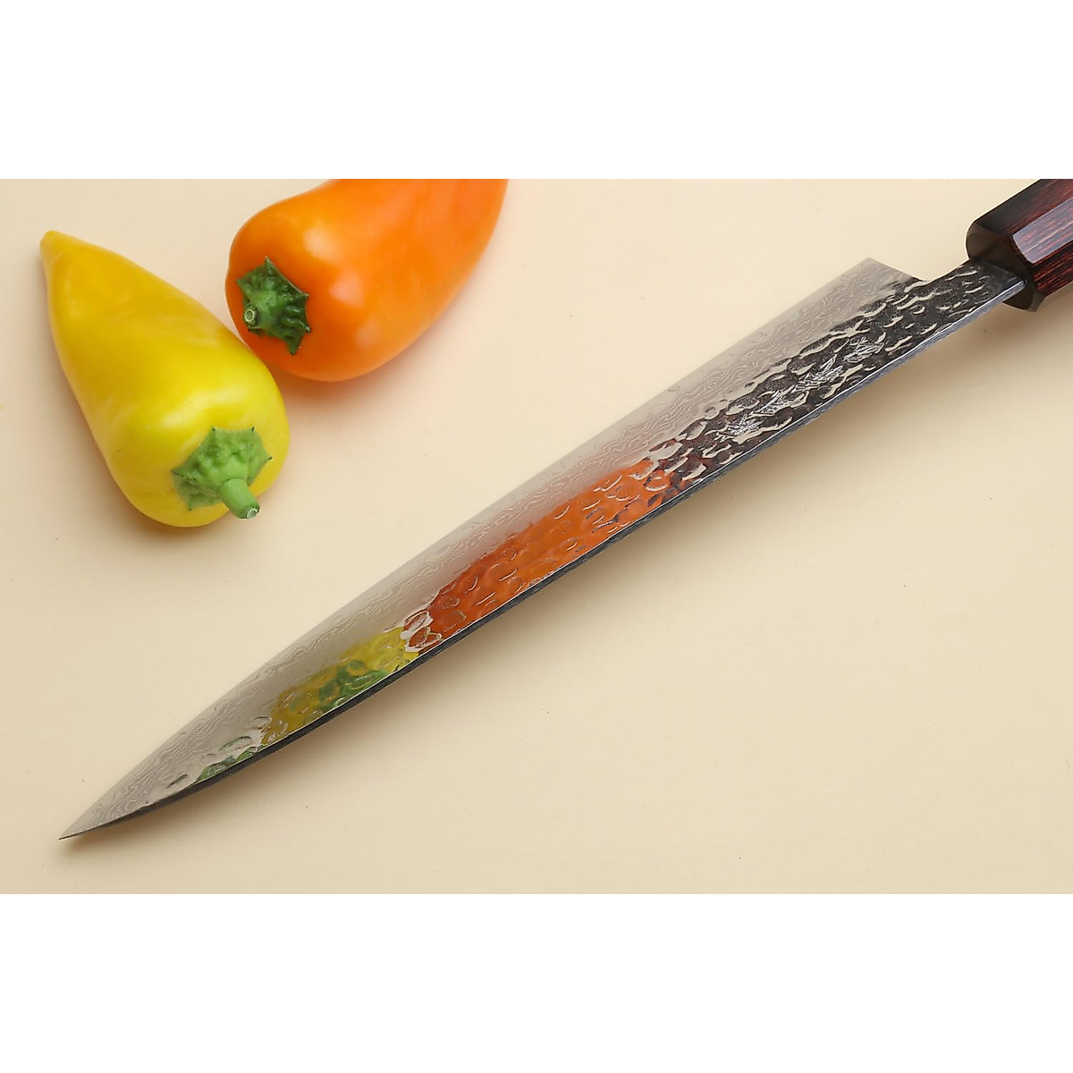 Yoshihiro VG10 46 Layers Hammered Damascus Gyuto Japanese Chefs Knife (Octagonal Shitan Rosewood Handle) (9.5" (240mm)