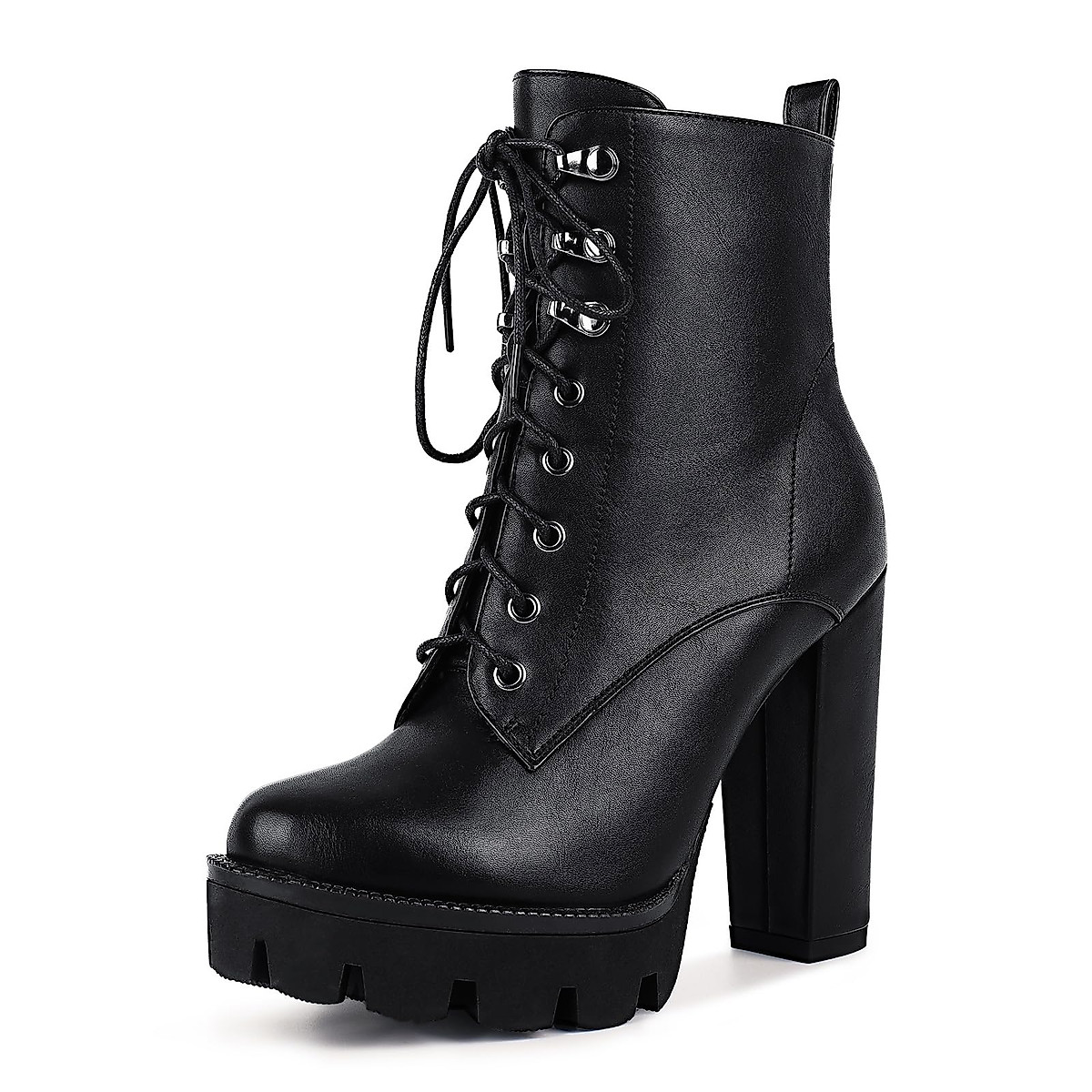 wetkiss Platform Boots for Women Combat Boots Womens Black Boots for Women Chunky Heel Boots for Women High Heel Boots Ankle Boots Black Booties Heeled Boots for Women Lace Up Black Leather Boots